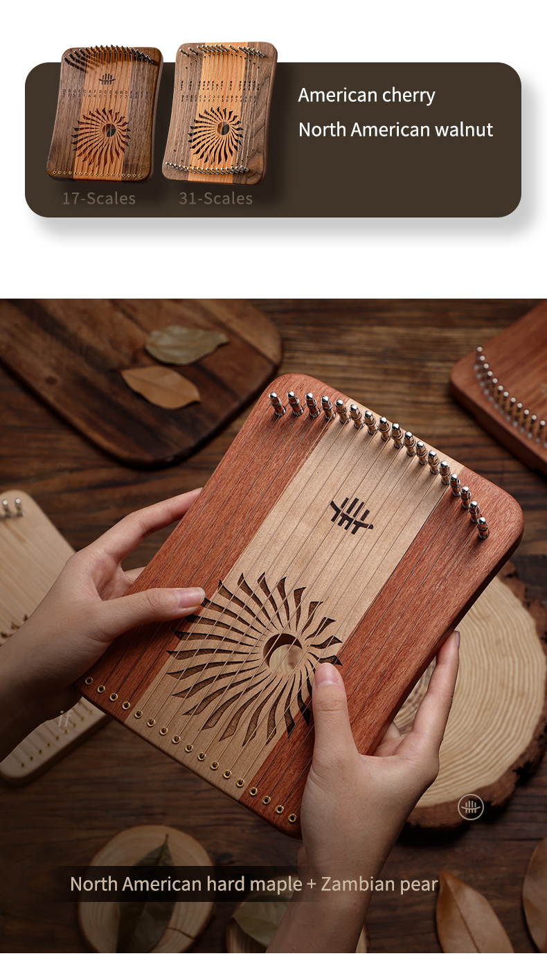 Hluru Lyre Harp 17/31 Note Finger Playing Strings Thumb Piano Veneer ...
