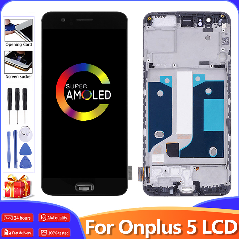 Original AMOLED LCD Display For Oneplus 5 LCD with Frame Display Touch Screen Digitizer Full Set ...