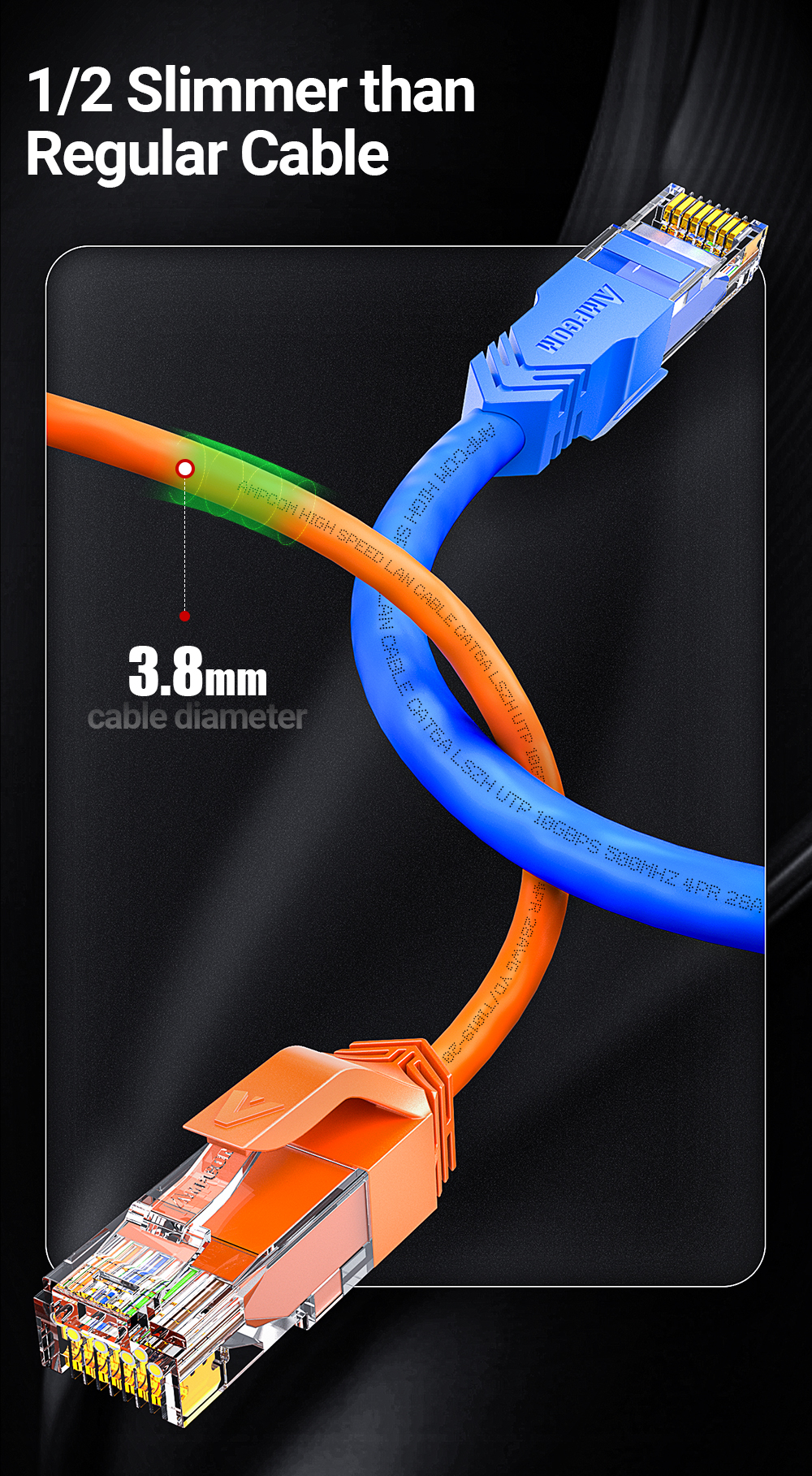 AMPCOM CAT6 Slim Ethernet Cable , 1G UTP Oxygen-Free Copper Cable, 0.2M ...