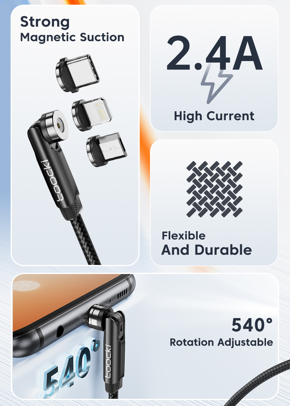 Toocki 540 Degree Rotation Magnetic Cable Micro USB Type C Cable Fast ...