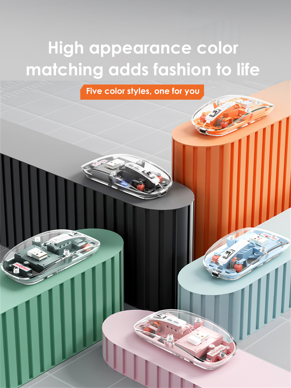 M133/M233 Transparent Gaming Mouse 2400DPI Rechargeable Power Display ...