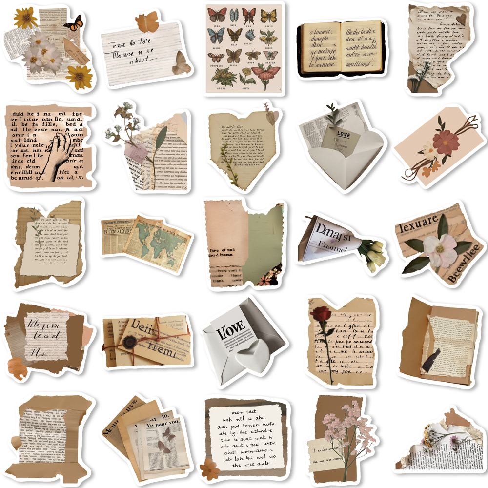 50PCS Vintage Newspaper Stickers - Waterproof Decals for Journal, Cup ...