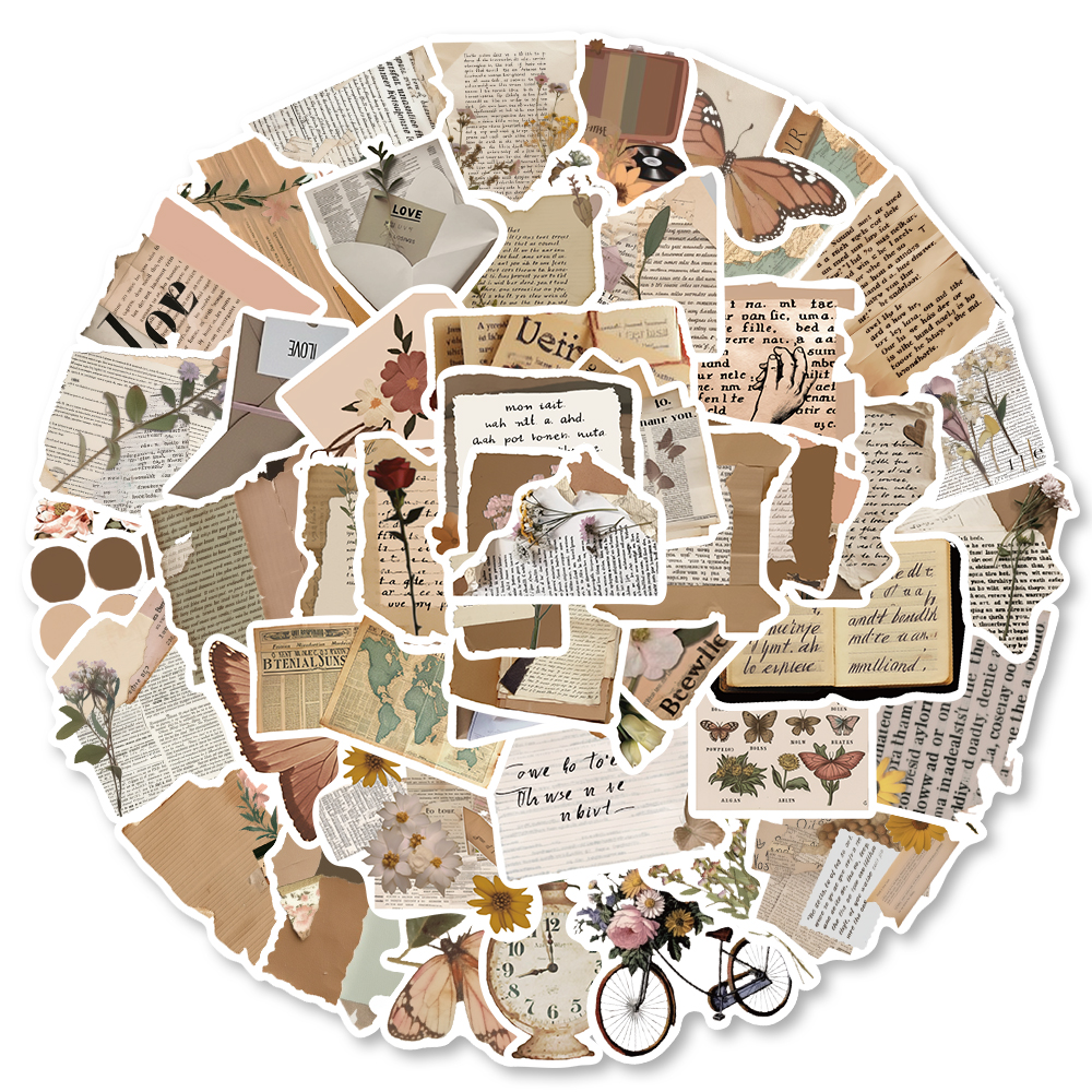 50PCS Vintage Newspaper Stickers - Waterproof Decals for Journal, Cup ...