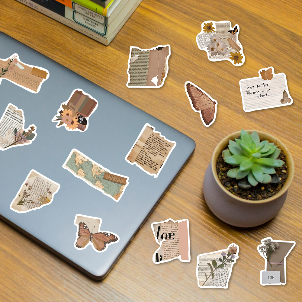 50PCS Vintage Newspaper Stickers - Waterproof Decals for Journal, Cup ...