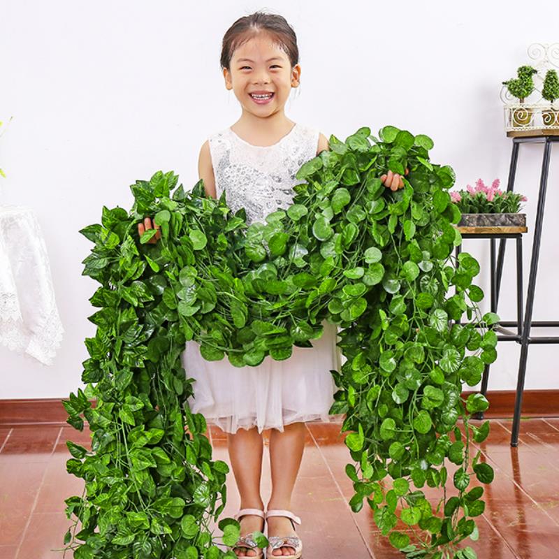210cm Green Silk Artificial Hanging Lvy Leaf Garland Plants Vine Leaves For Wedding Party ...