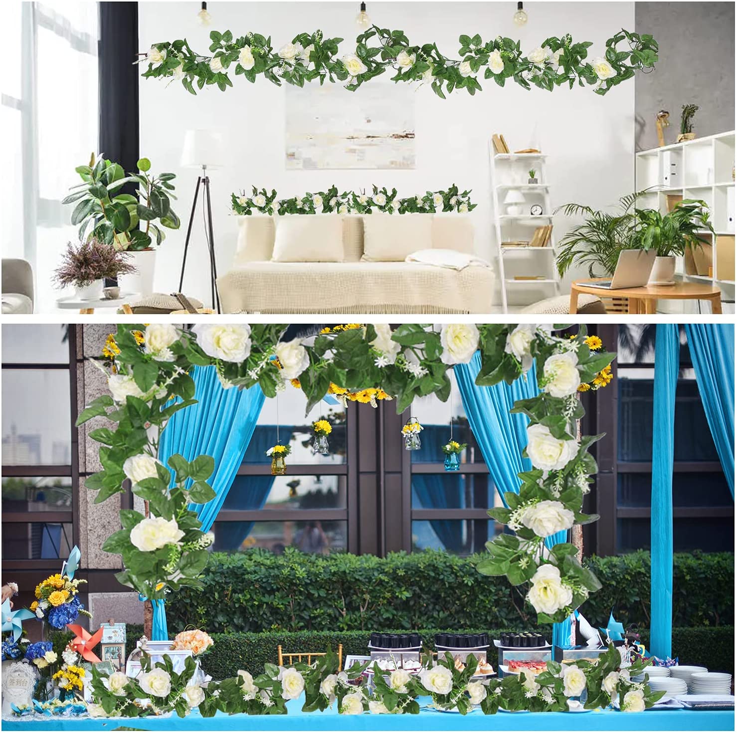 210cm Green Silk Artificial Hanging Lvy Leaf Garland Plants Vine Leaves For Wedding Party ...