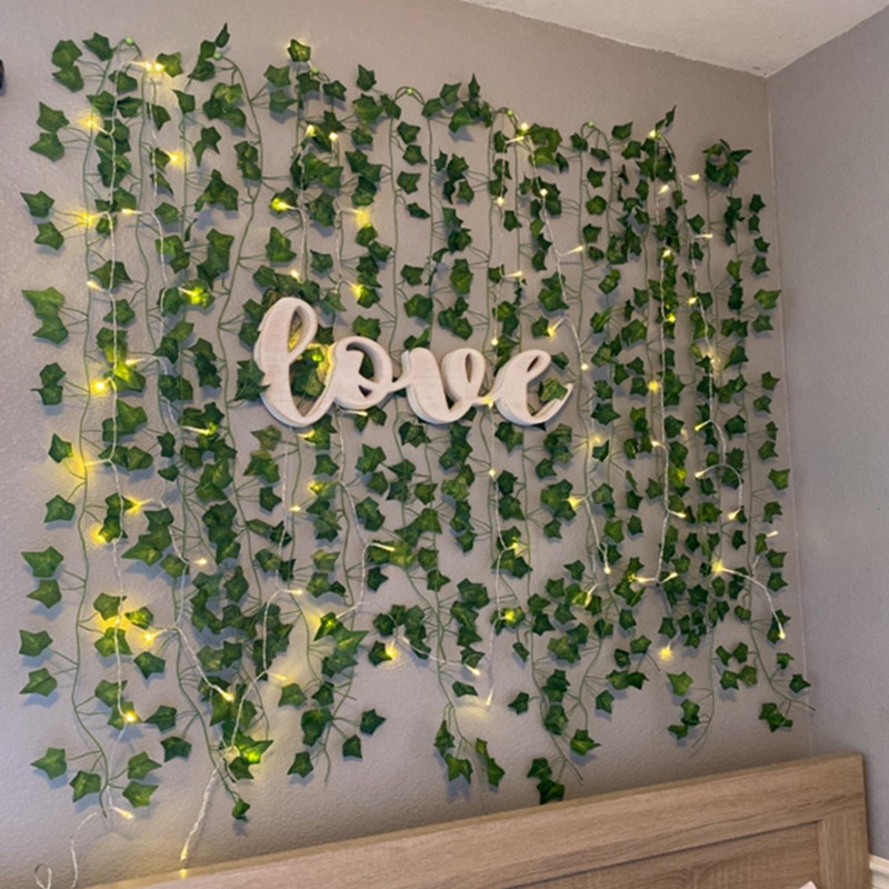 210cm Green Silk Artificial Hanging Lvy Leaf Garland Plants Vine Leaves For Wedding Party ...