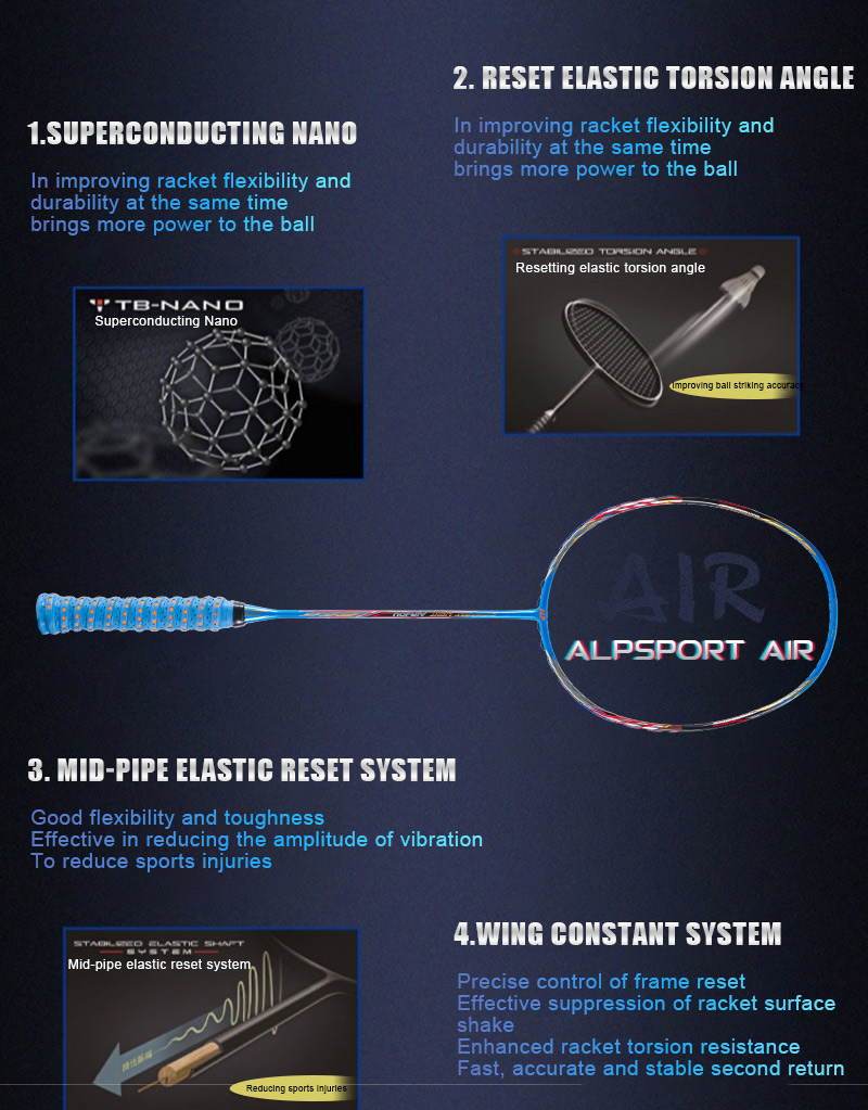 ALP AIR 10U 52g Super Light 30Lbs 100% Full Carbon Fiber Racquet High ...