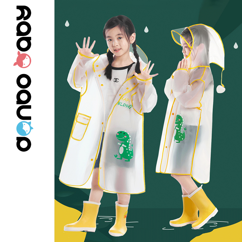 Kids Raincoats with Inflatable Brim Children Cartoon Animal Print Unisex Rainwear with ...