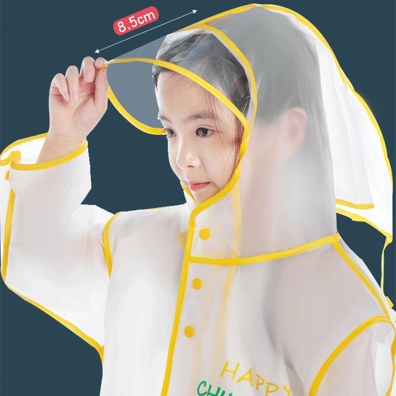 Kids Raincoats with Inflatable Brim Children Cartoon Animal Print Unisex Rainwear with ...