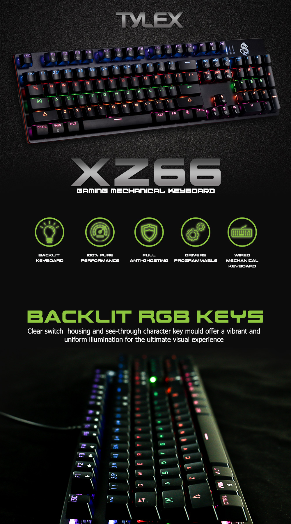 Tylex XZ66 RGB Gaming Keyboard With Backlit Keys Plus Blue Mechanical ...