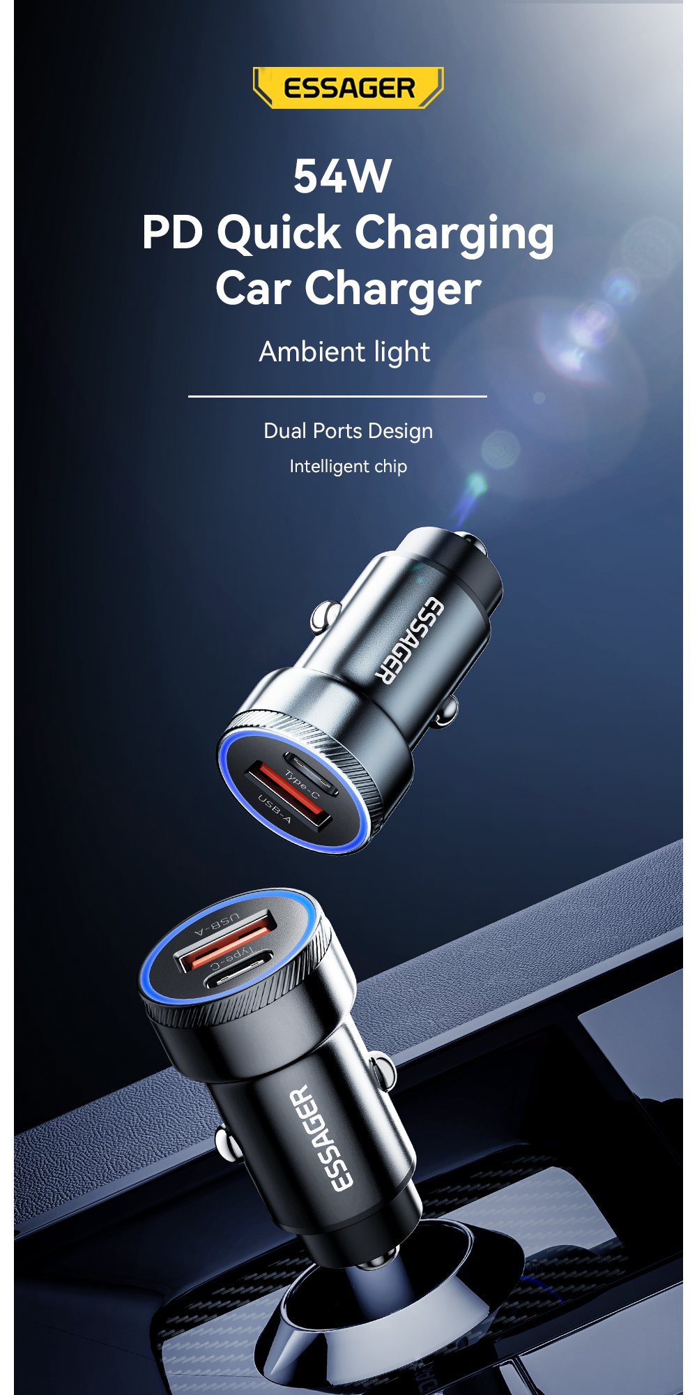 Essager 54W LED Usb Type C Car Charger PD QC 3.0 Fsat Charging For ...