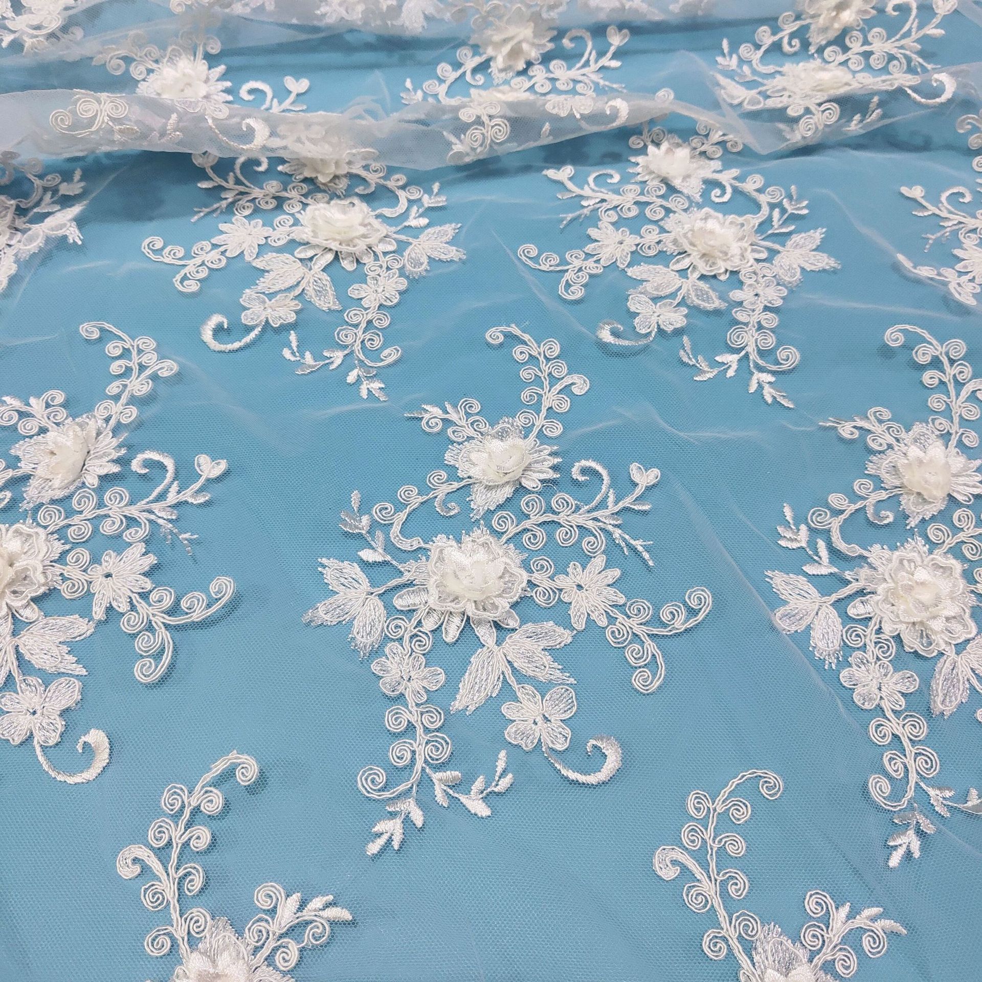 21*14CM Lace Embroidery Patches White Thread 3D Fashion Accessories ...