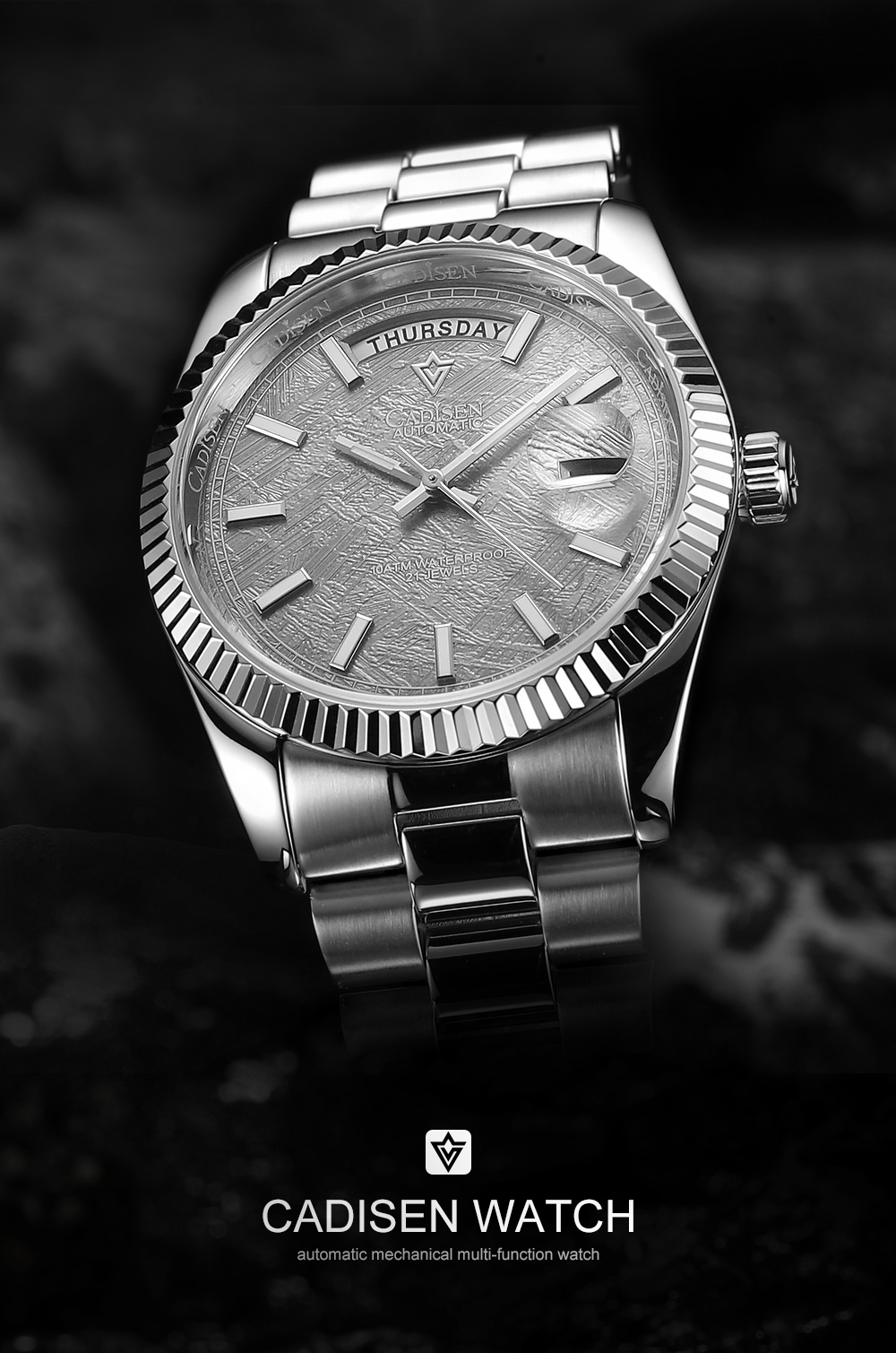 CADISEN DD40 Japan MIYOTA 8285 Men Watch Ice Blue Automatic Luxury Gold Stainless Steel ...