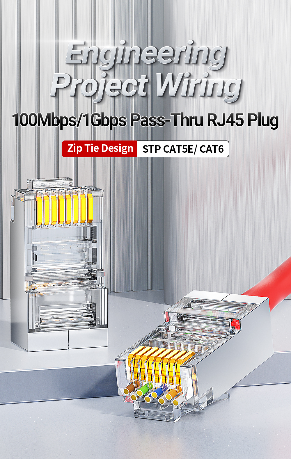 AMPCOM CAT6 Pass Through 8P8C STP RJ45 Connectors, Shielded 3/50μ Gold ...
