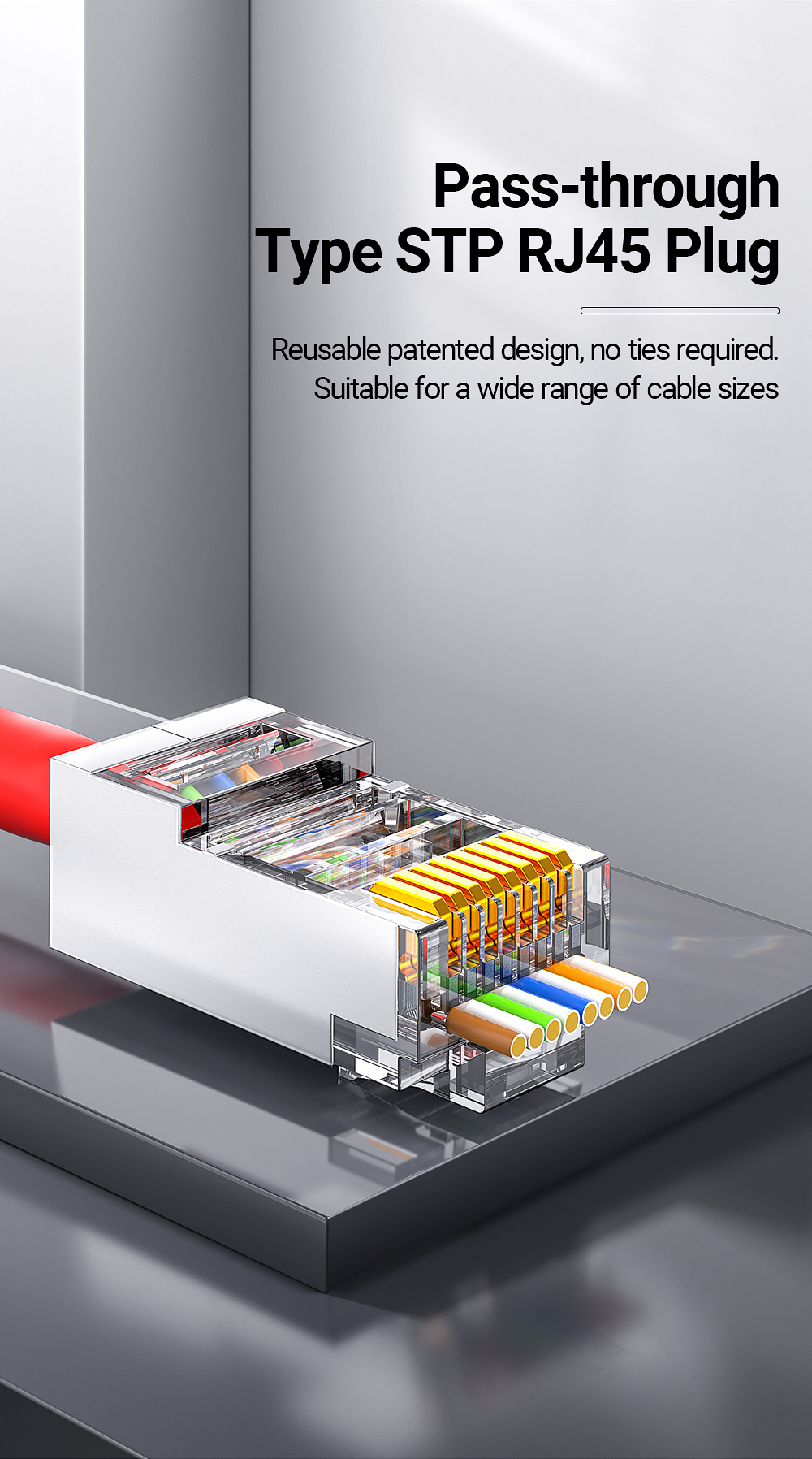 Ampcom Cat6 Pass Through 8p8c Stp Rj45 Connectors Shielded 3 50μ Gold