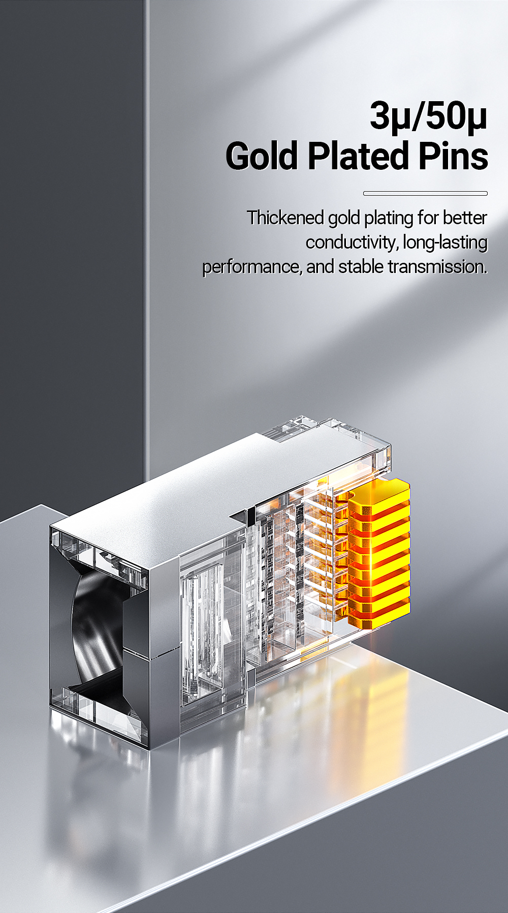 AMPCOM CAT6 Pass Through 8P8C STP RJ45 Connectors, Shielded 3/50μ Gold ...