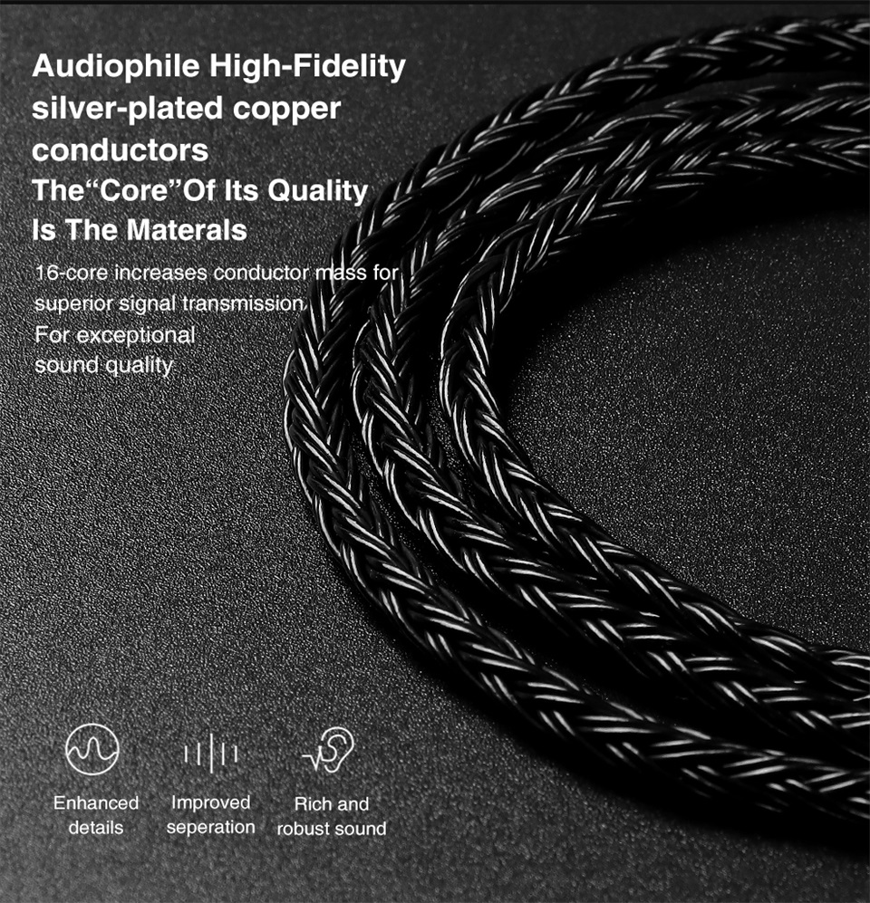 TRN T2 Pro 16 Core Silver Plated HIFI Earphones Upgrade Cable For TRN KZ QKZ SIMGOT MOONDROP CCA ...