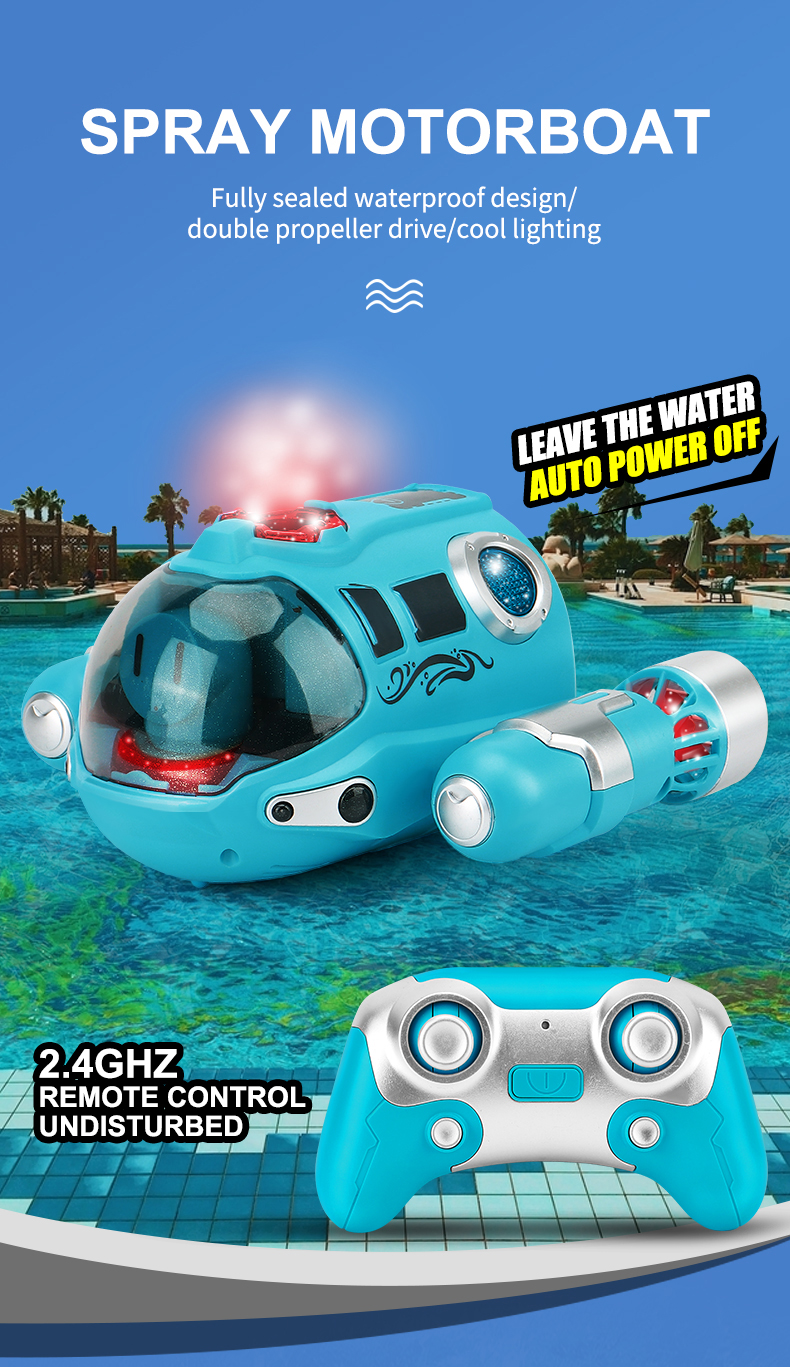 RC Battle Boat Water Spray Submarine Toy Remote Control Motorboat ...