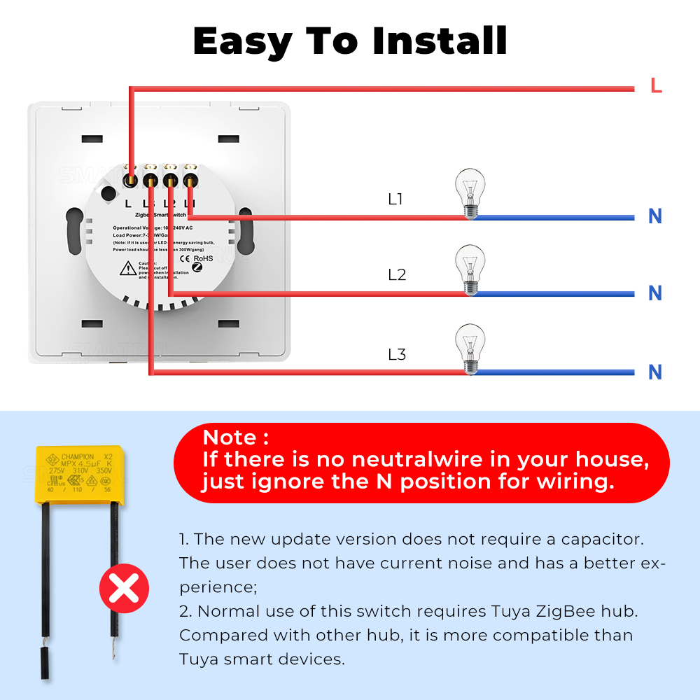SMATRUL Smart Light Switch Tuya Zigbee No Neutral Wire No Capacitor ... SMATRUL Smart Light Switch Tuya Zigbee No Neutral Wire No Capacitor ...