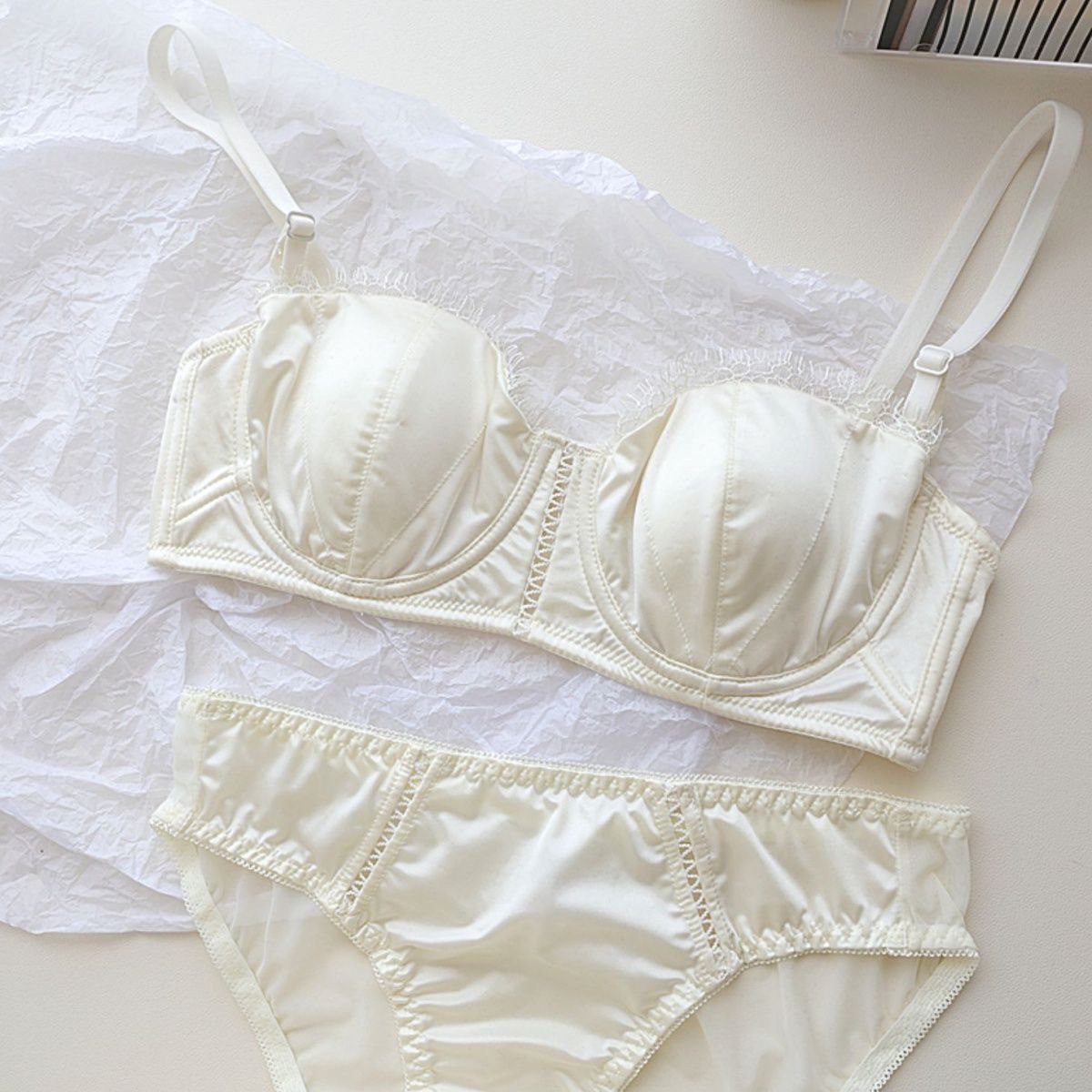 French luxury satin lingerie for girls Small Bust Gathering bra half ...