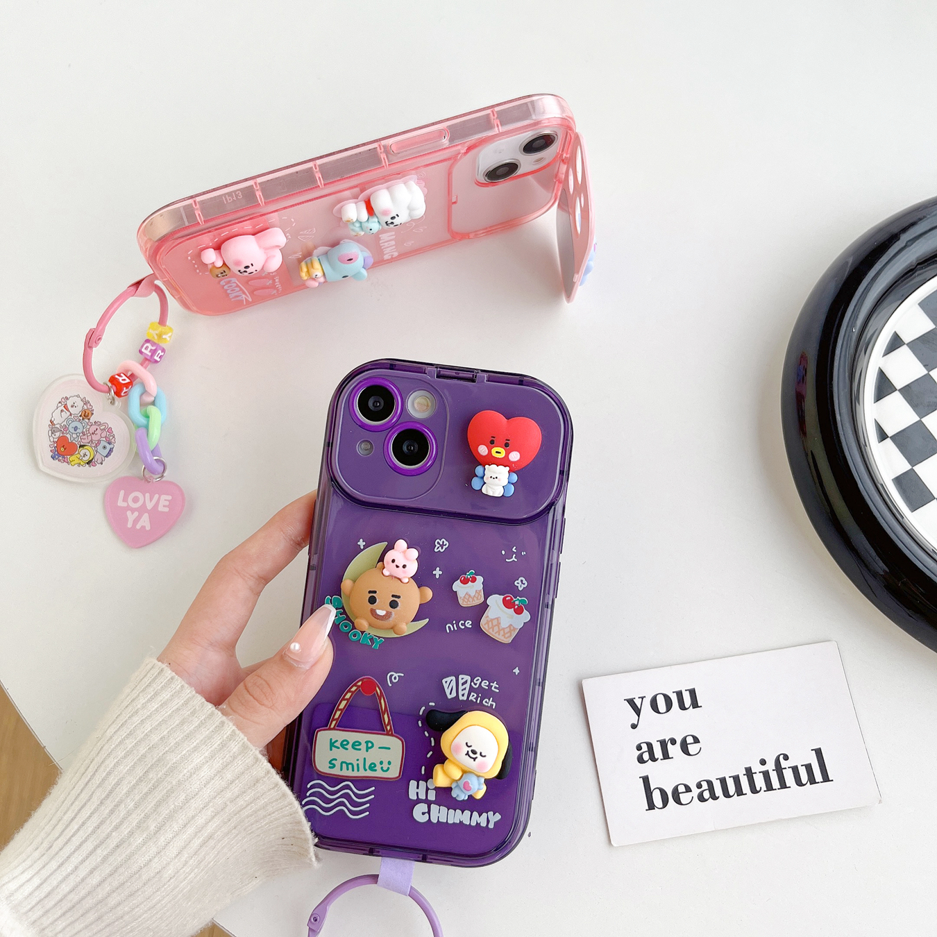 Korean Celebrity Cartoon Bracket Vanity Mirror iPhone Case for iPhone ...