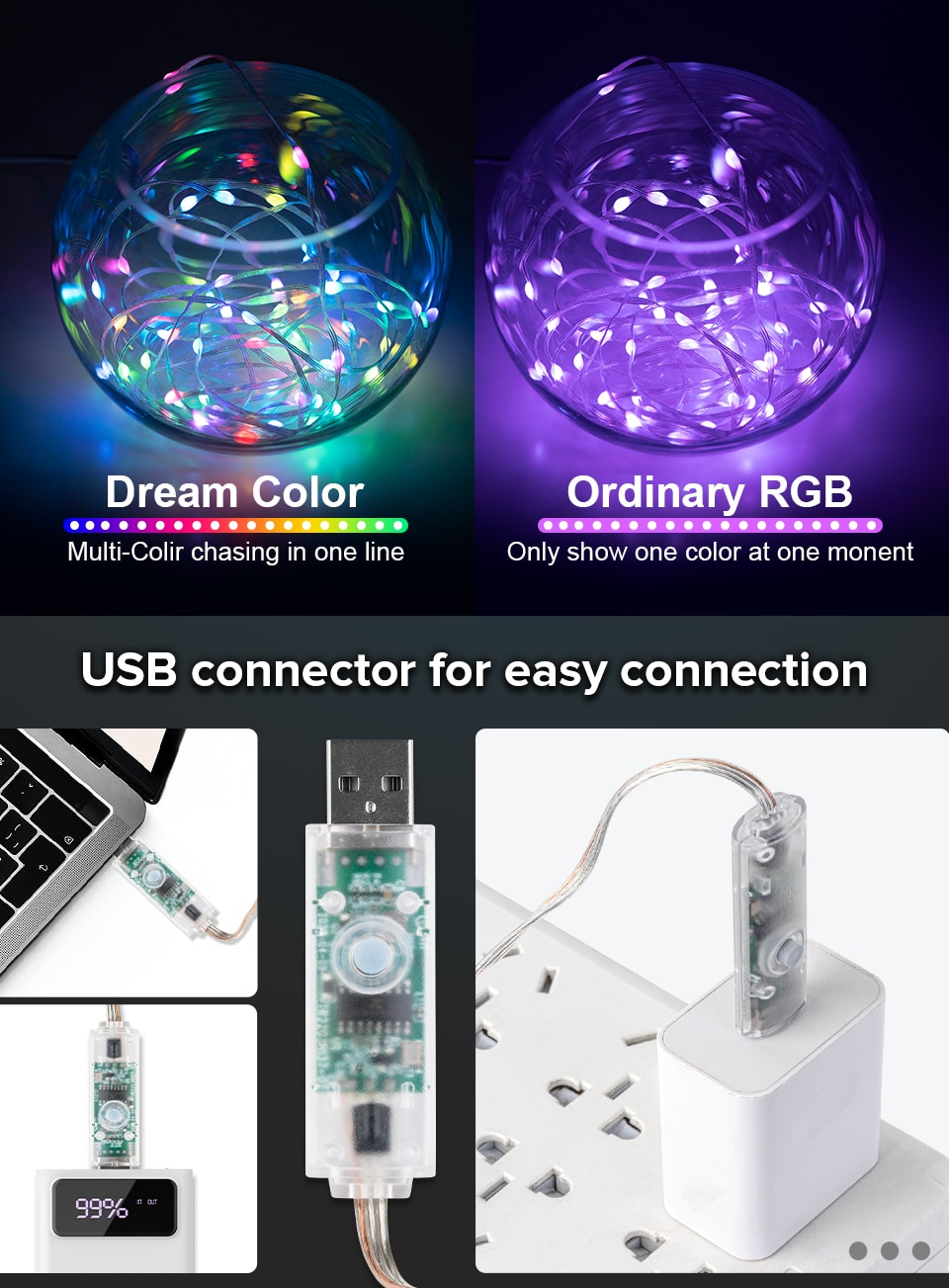 Christmas String Lights，Bluetooth WS2812B ARGB Addressable LED String ...