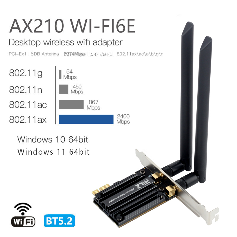 Intel AX210 tri band Gigabit 5374M Bluetooth 5.2 WIFI desktop cooling ...