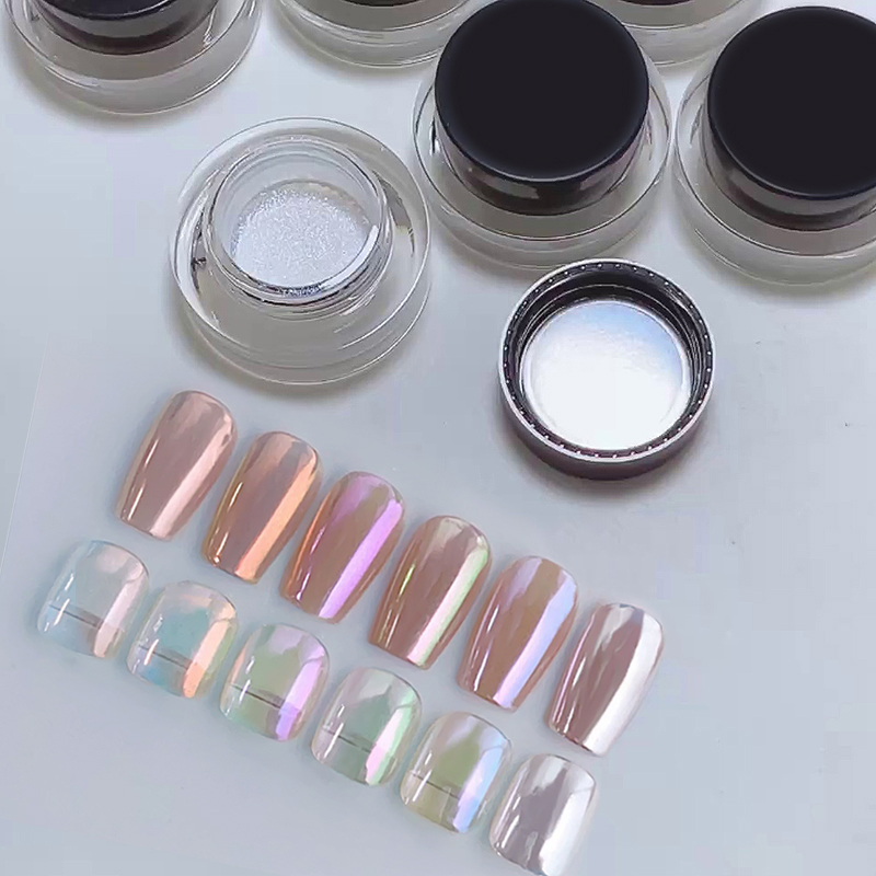 Aurora Pearl White Nails Glitter Dust Chrome Moonlight White Rubbing on ...