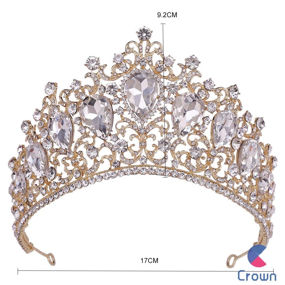 COD- Crown White Crystal Gold Headdress Bridal Birthday Party Styling ...
