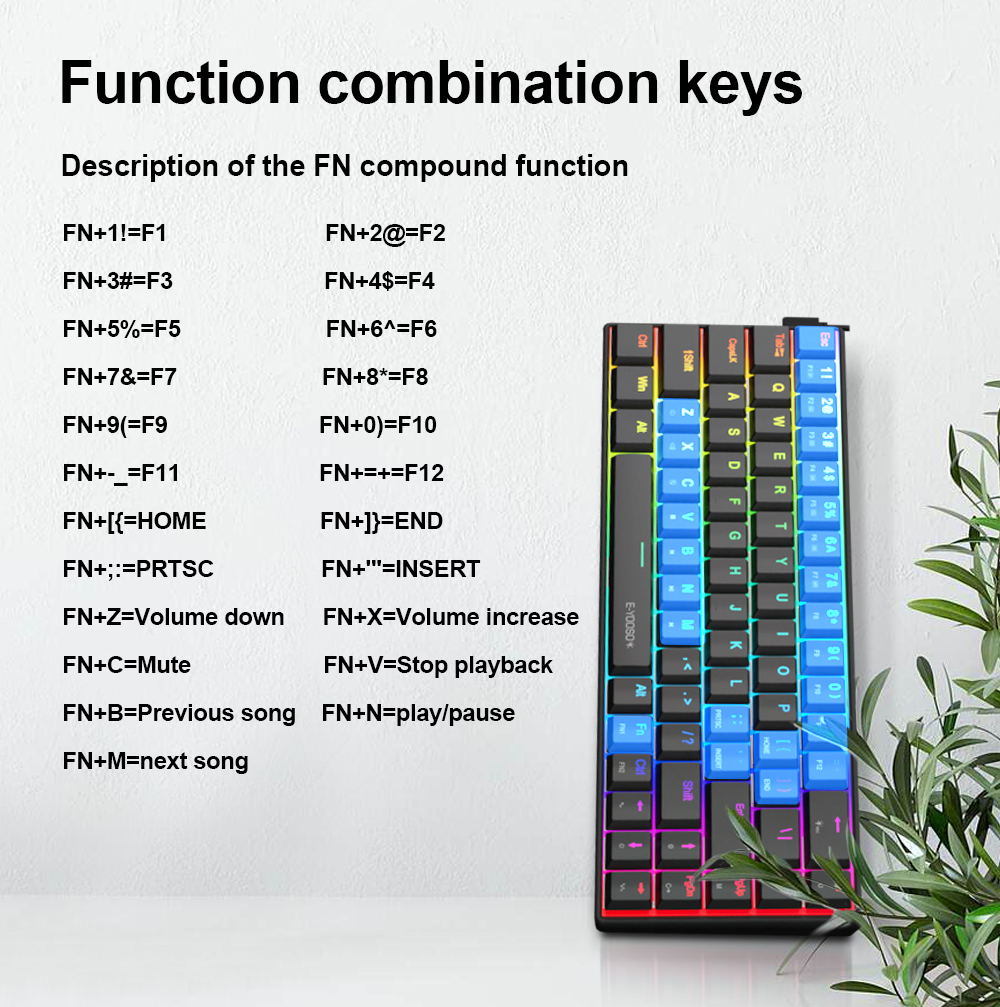 E-YOOSO A68 RGB Mini Slim USB Wired Mechanical Gaming Keyboard Red ...