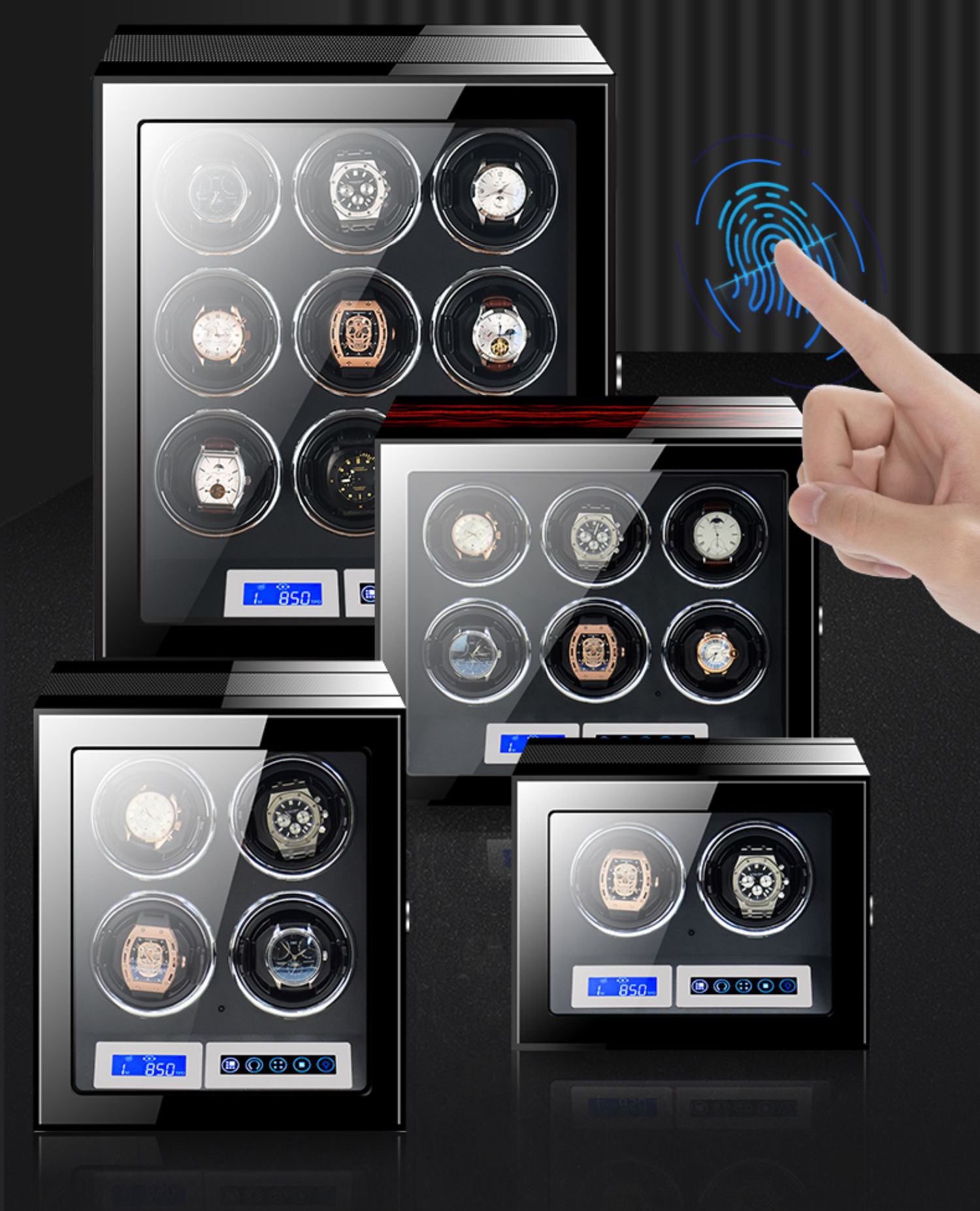 IBBETON Fingerprint Unlock Watch Winder Luxury Brand 4 6 9 12 24 ...