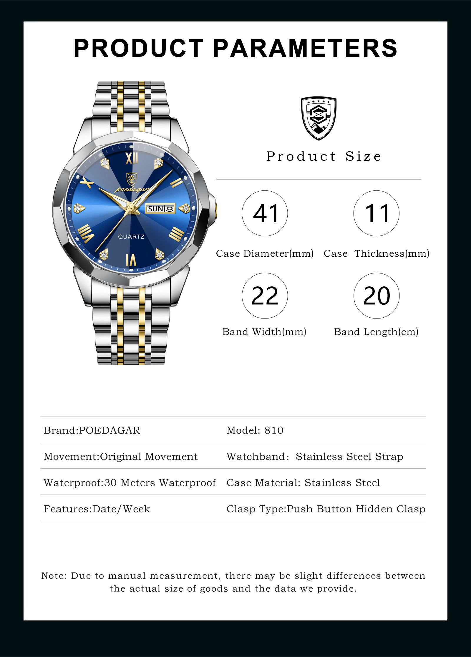 POEDAGAR New Watch For Men With Box Waterproof Original Stainless Steel ...