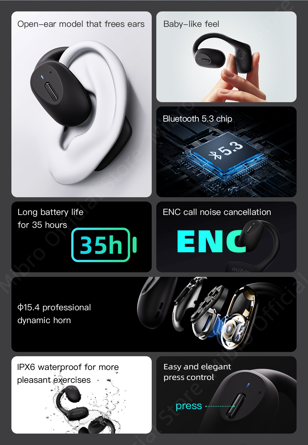 Original Mibro O1 TWS Open Ear Sport Earbuds Bluetooth 5.3 ENC HD Call ...