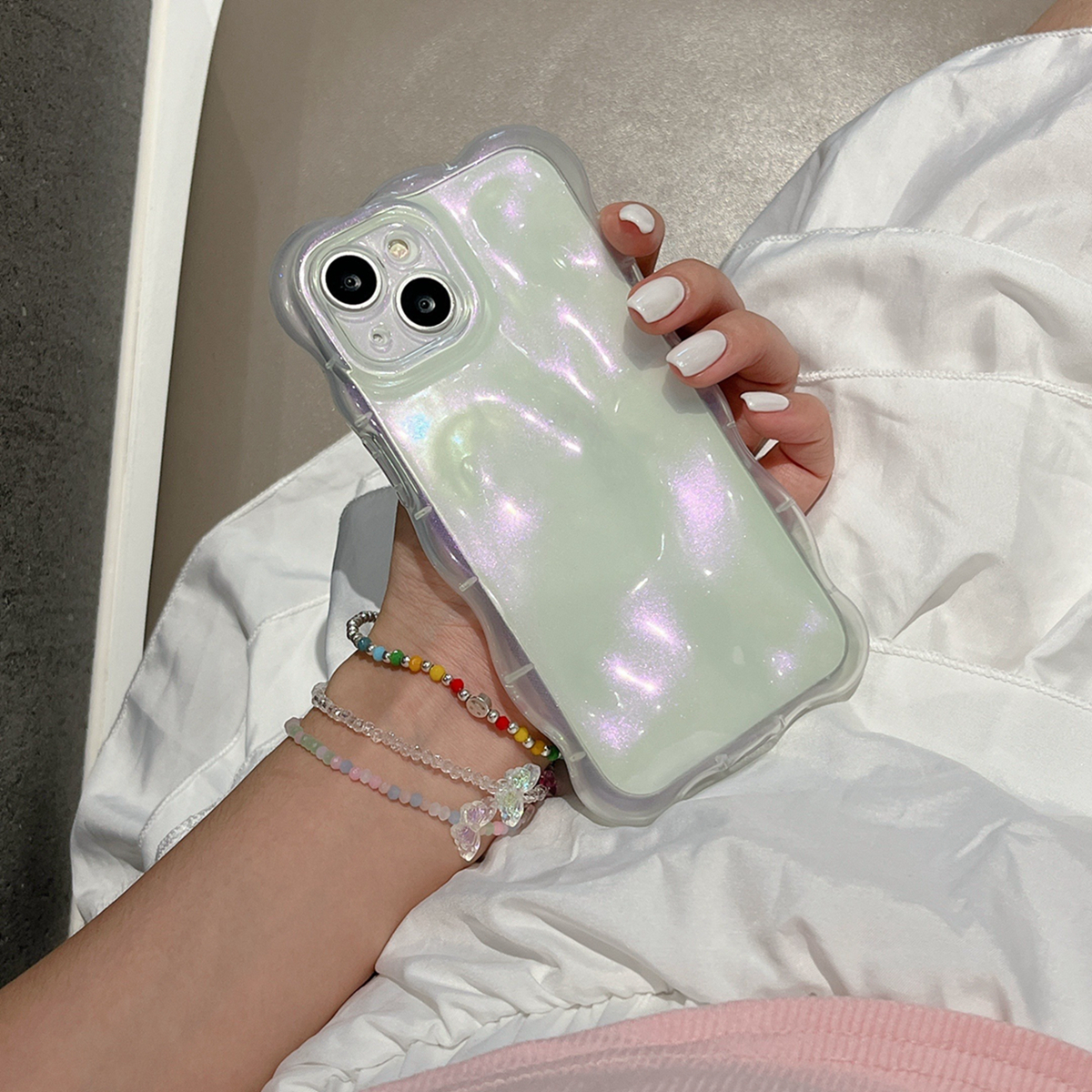 Laser Transparent Discoloration Pearlescence ins Style Wave Bubble ...