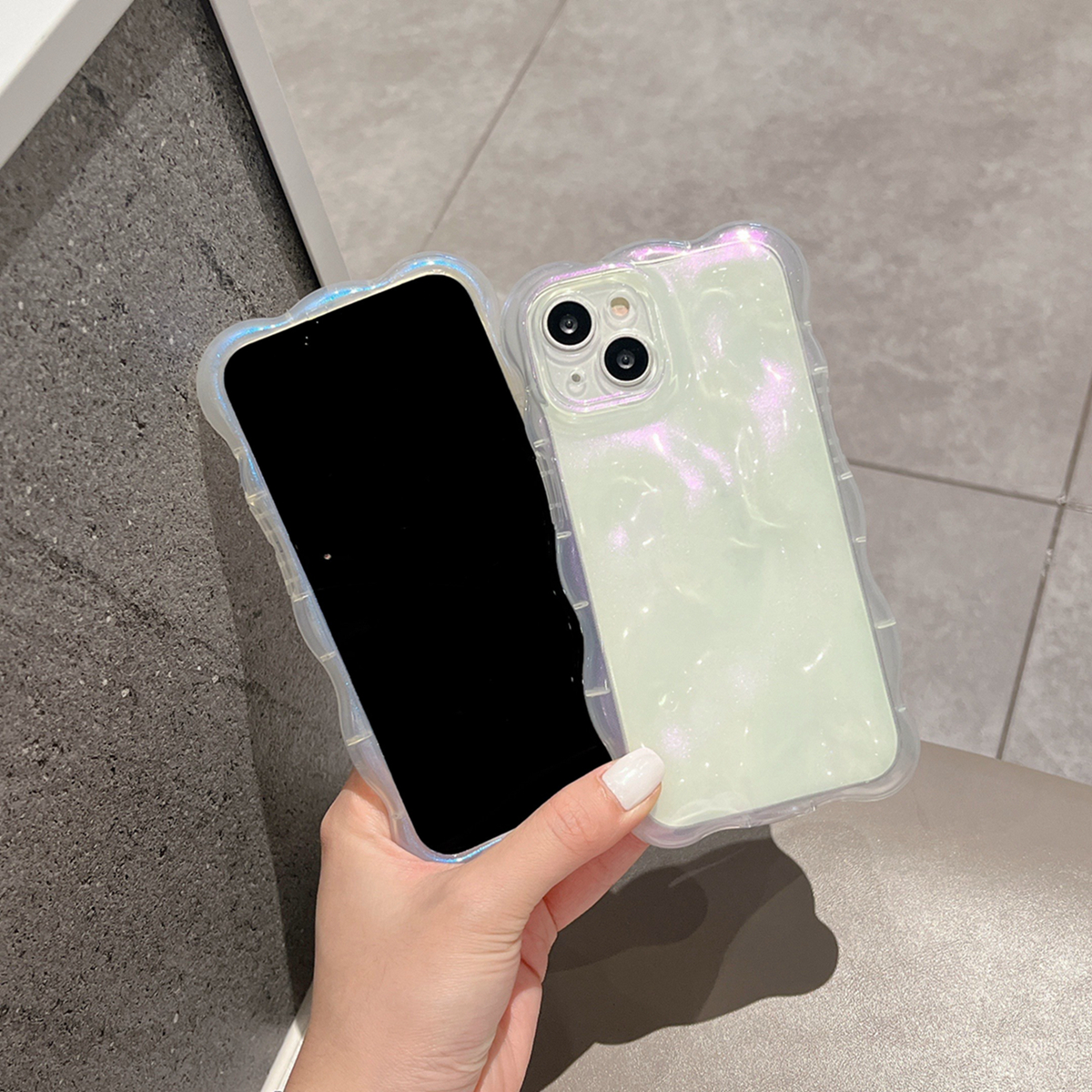 Laser Transparent Discoloration Pearlescence ins Style Wave Bubble ...