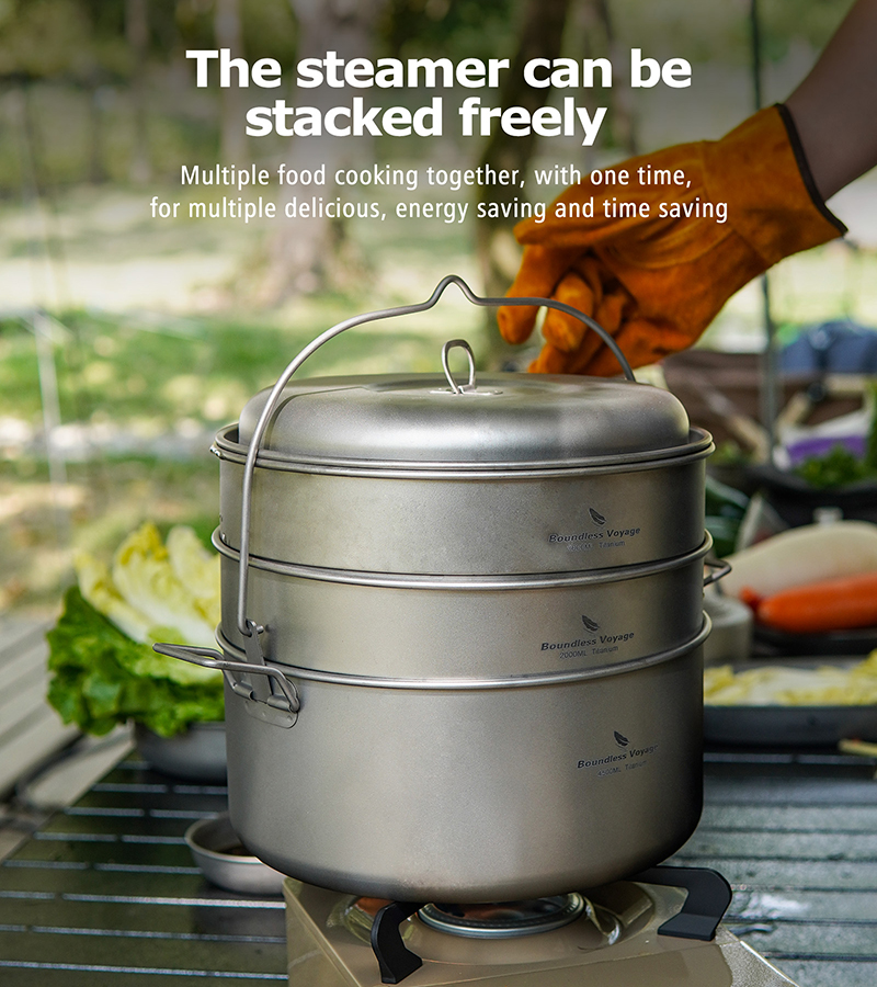 Boundless Voyage Titanium Steamer Pot Stock Soup Pot Set Outdoor ...