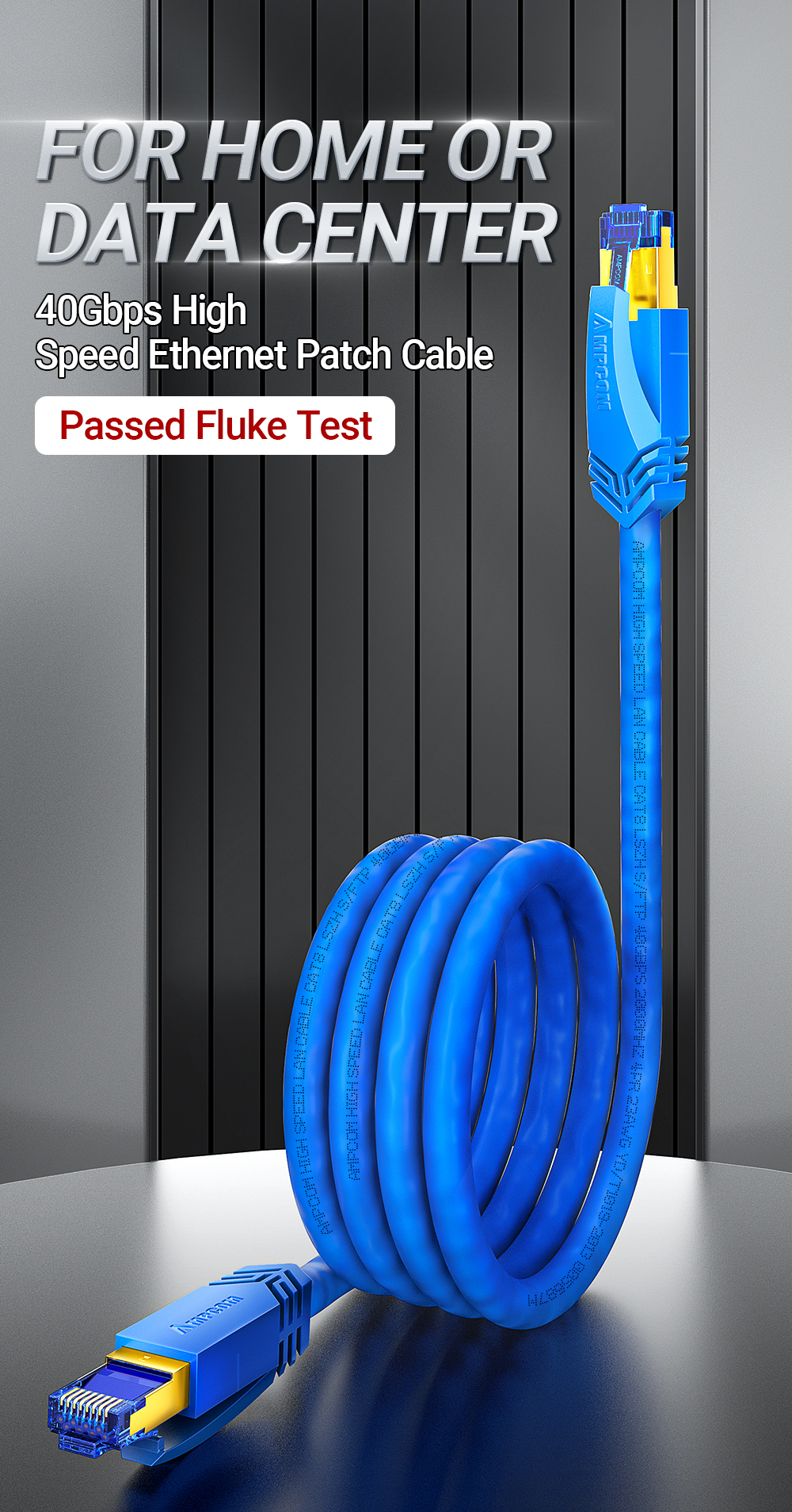 AMPCOM CAT8 S/FTP Ethernet Cable, 1-25m, High-Speed, Shielded, 24AWG, 50U Gold Plated RJ45 ...