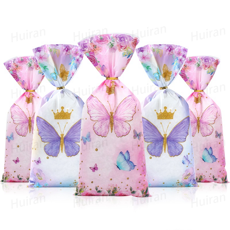 25/50/100pcs Pink Butterfly Theme loot bag with Twist Purple Butterfly ...