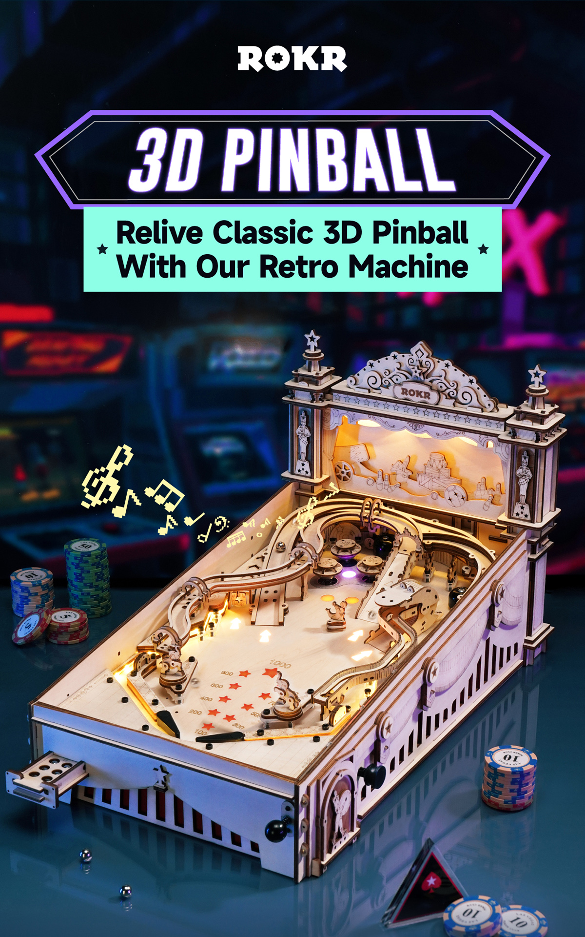 Robotime ROKR 3D Pinball Machine Puzzles Wooden Model Kits Building ...