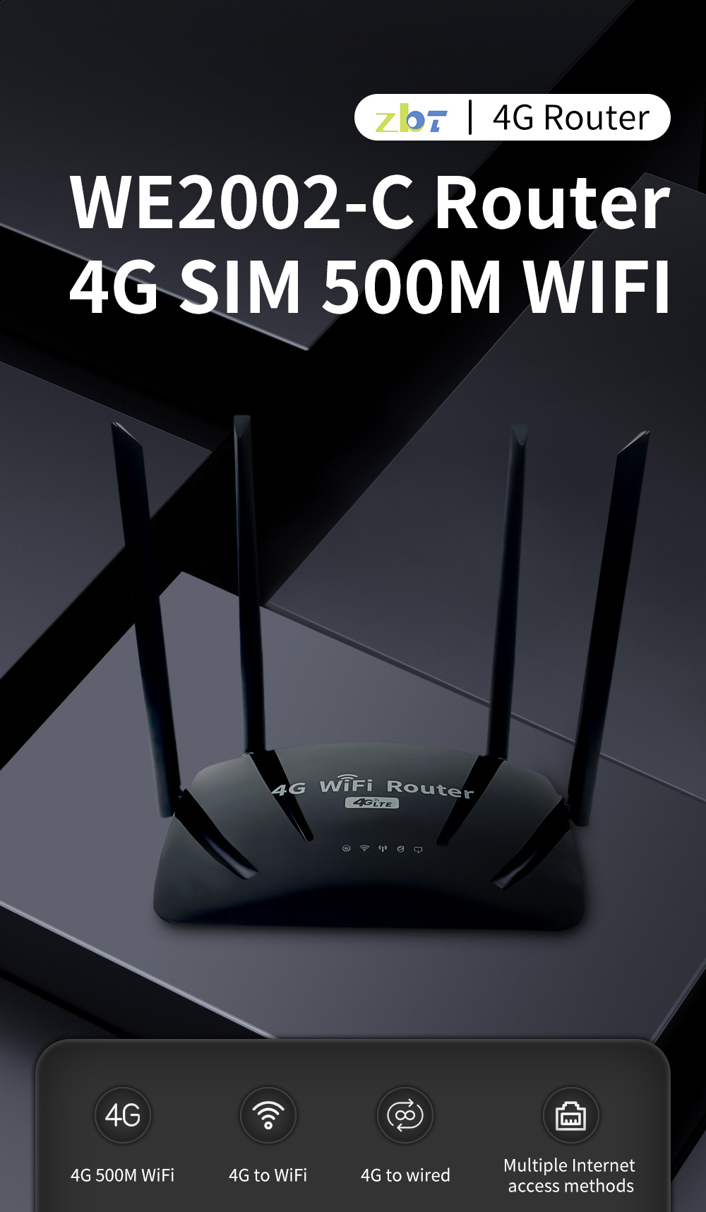 ZBT 500Mbps 4G Router 4G LTE wifi Modem With Sim Card Slot 2.4Gbps Home ...