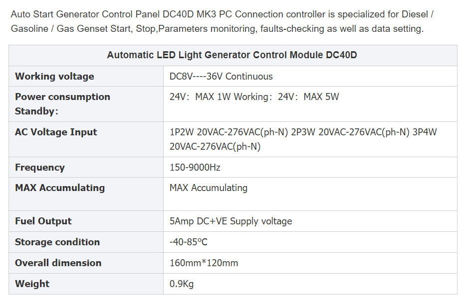 Self-starting Controller Mebay DC40D MK3 Diesel Generator Set Automatic ...