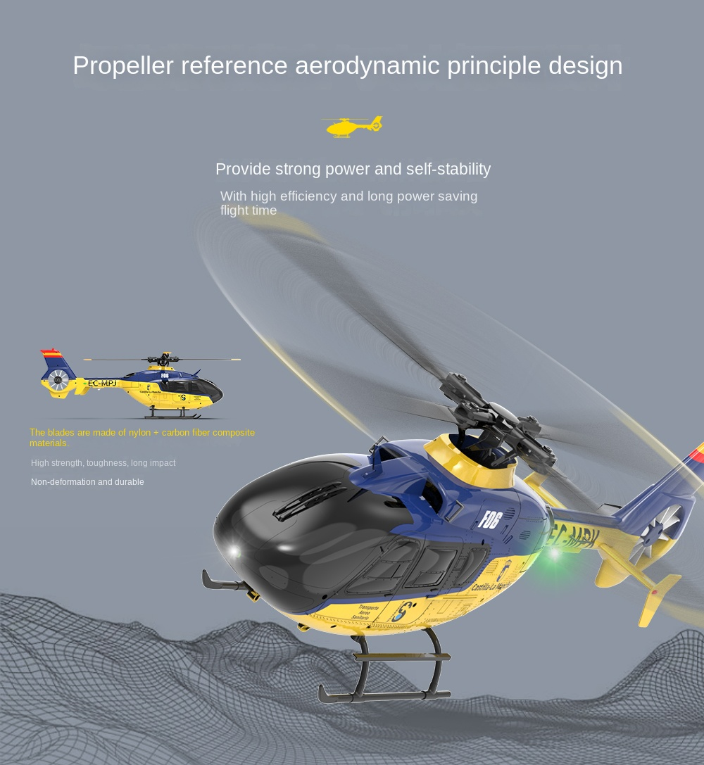 YXZNRC F06 EC135 2.4G 6CH RC Helicopter RTF Direct Drive Dual Brushless ...