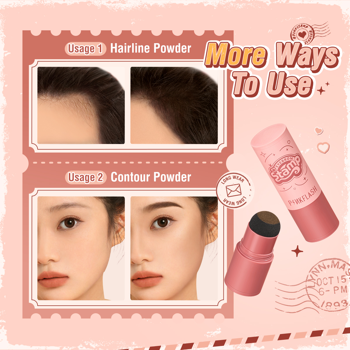 Pinkflash 3 In 1 Multi-Use Waterproof Eyebrow Powder Cushion Stamp With ...