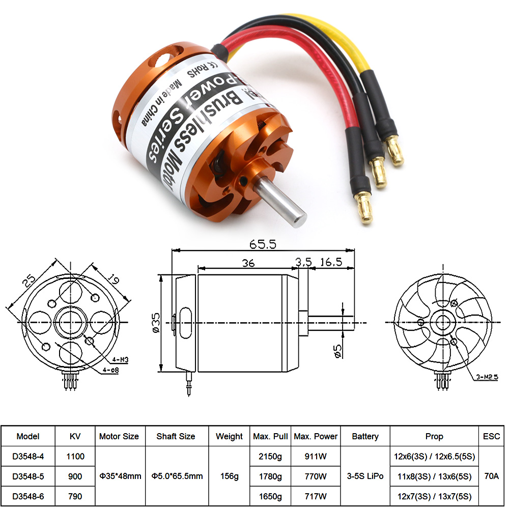 D3548 3548 790KV 900KV 1100KV Brushless Motor 3-5S For Mini ...