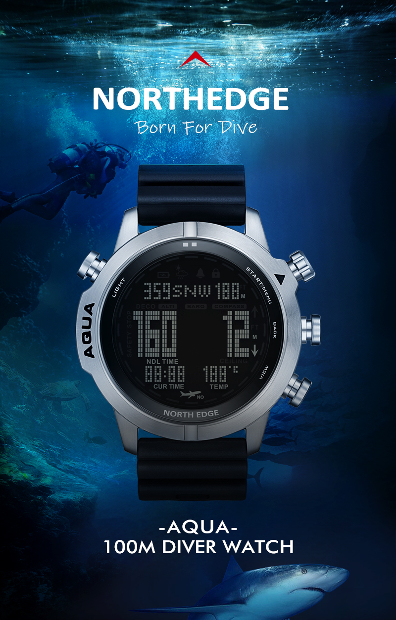 North Edge Aqua Original Men's Professional Diving Computer Watch Scuba ...