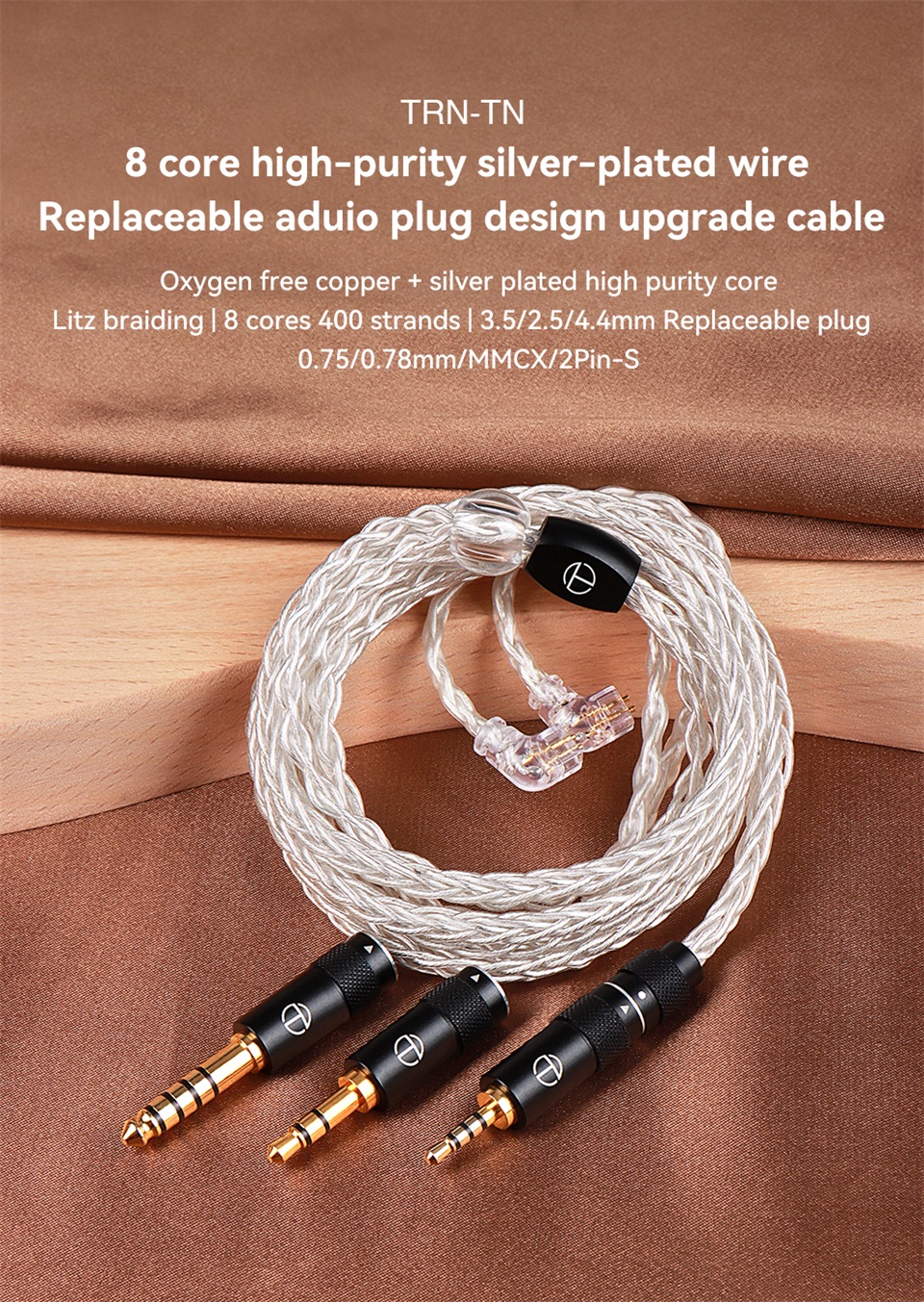 TRN TN 8Core Silver Plated Earphones Upgraded Cable For TRN KZ QKZ CCA ...