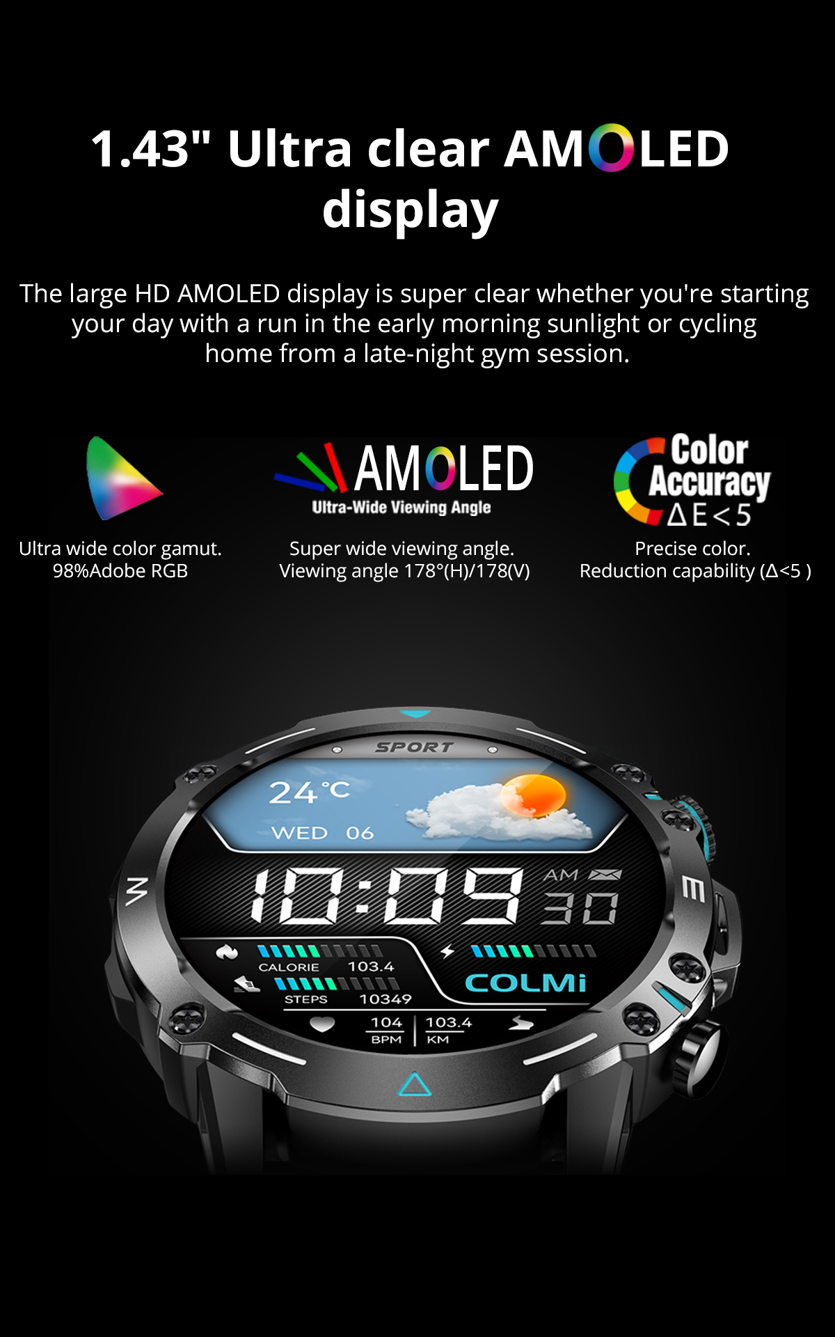COLMI M42 Smart Watch AMOLED Screen 410mAh IP68 Waterproof Calculator ...