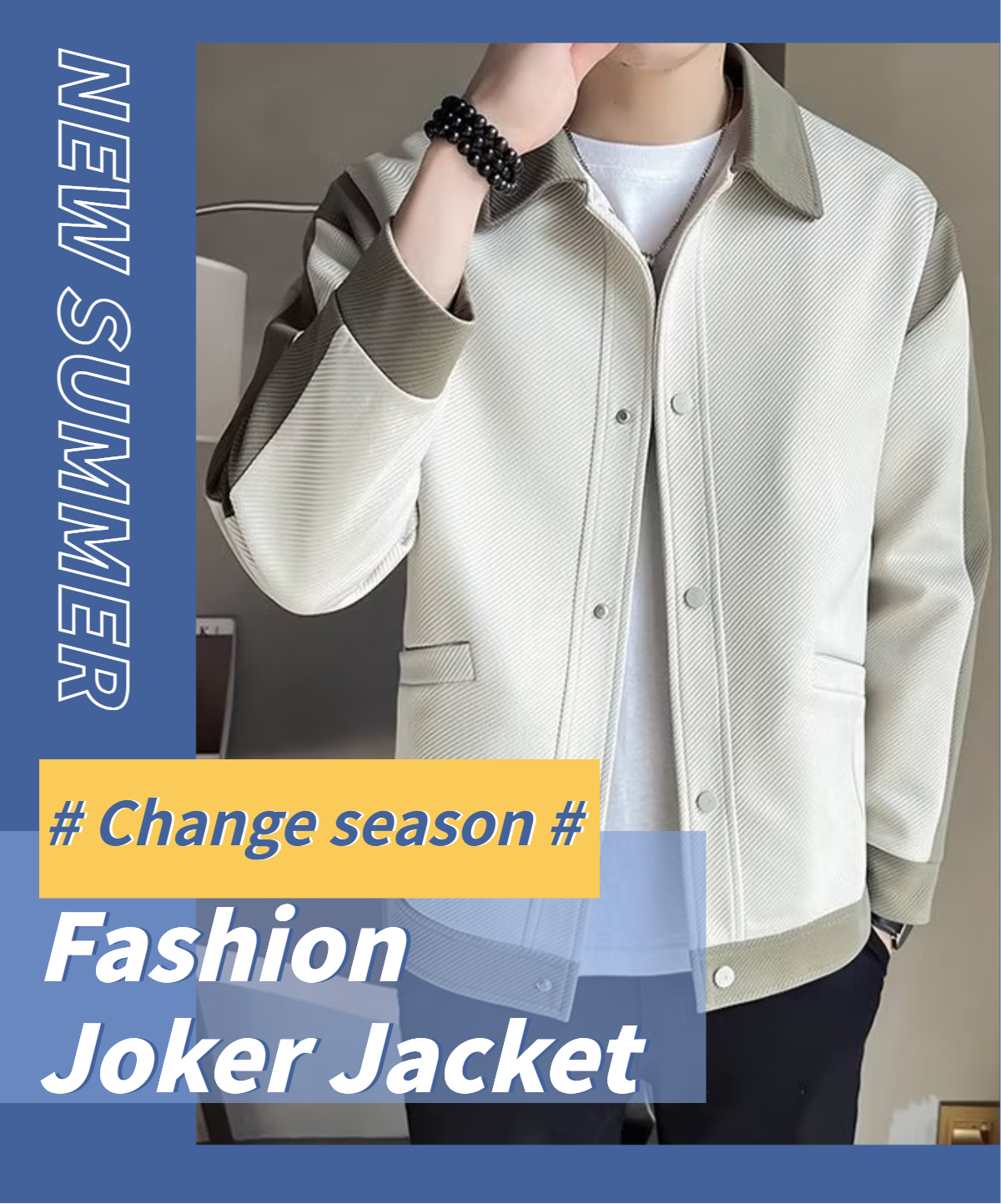 New Korean Style Stitching Color Casual Jacket Tops For Men Khaki ...