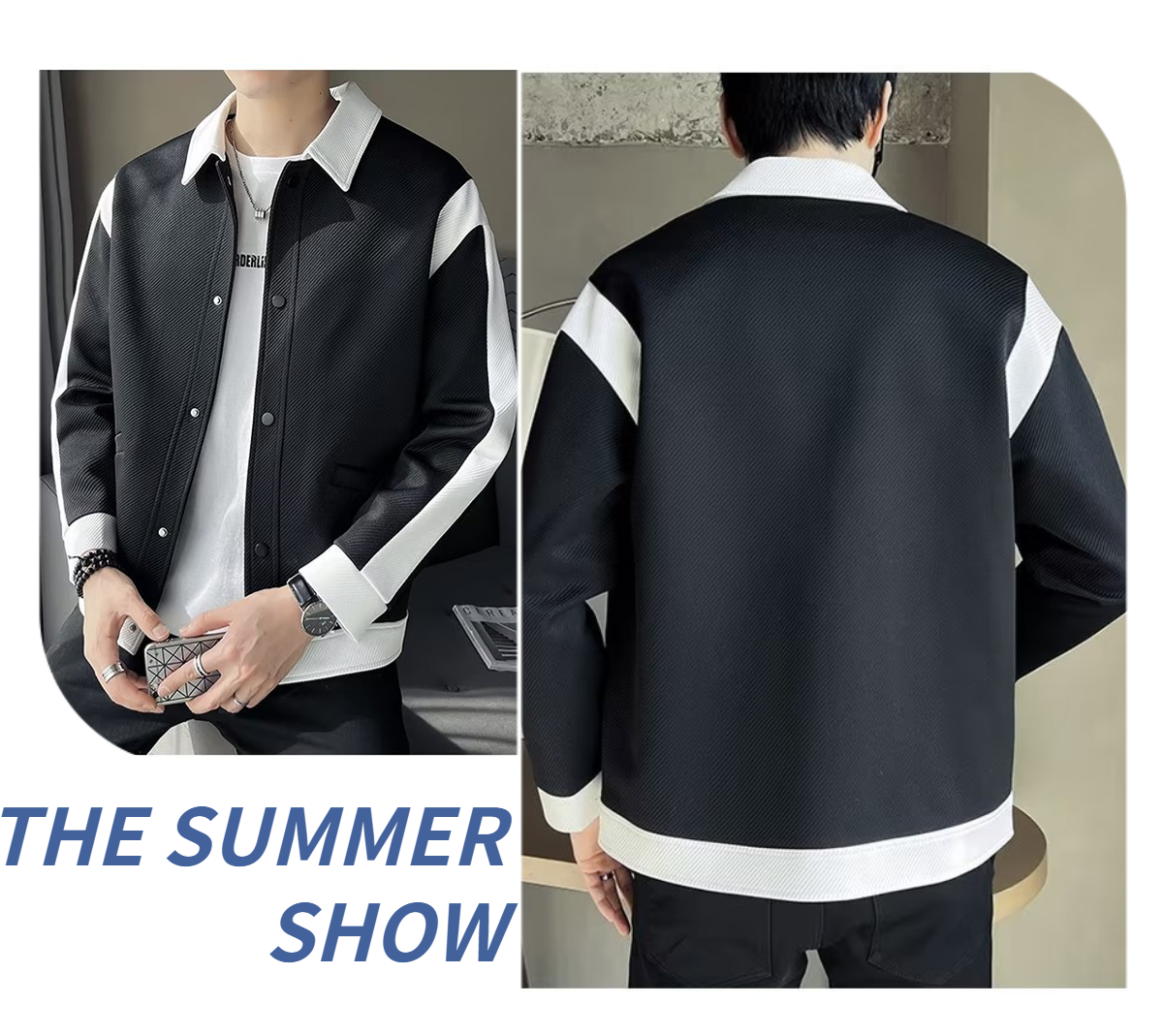 New Korean Style Stitching Color Casual Jacket Tops For Men Khaki ...